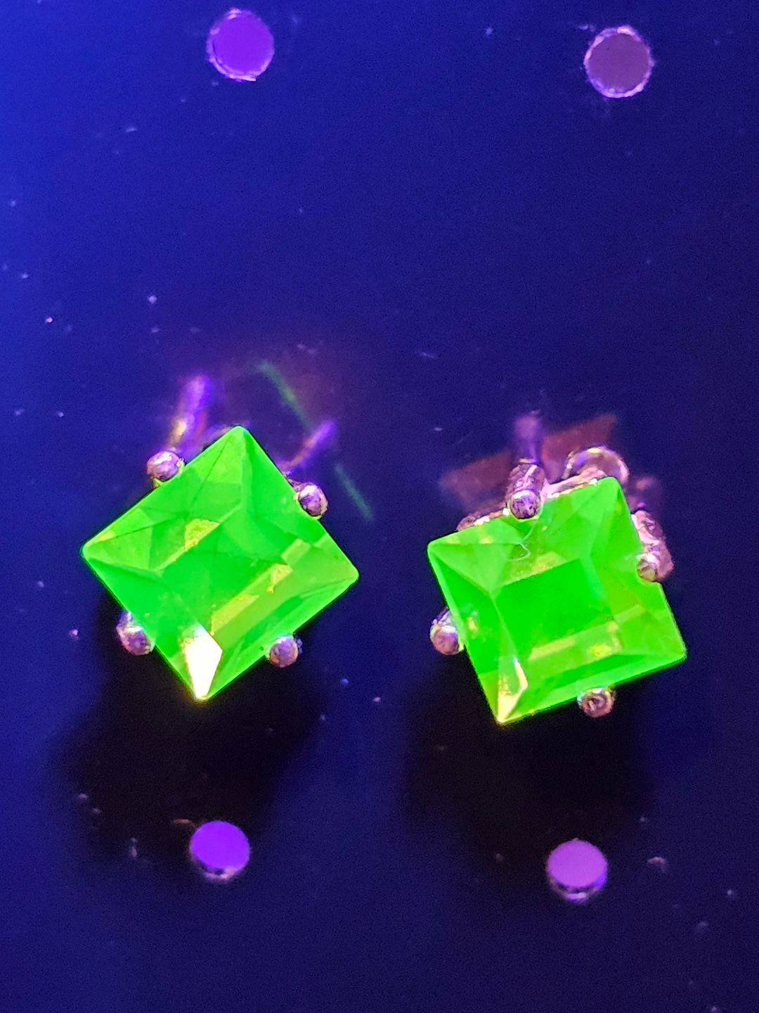 Uranium Glass Earrings in New Sterling Silver With Vintage Princess Cut ...