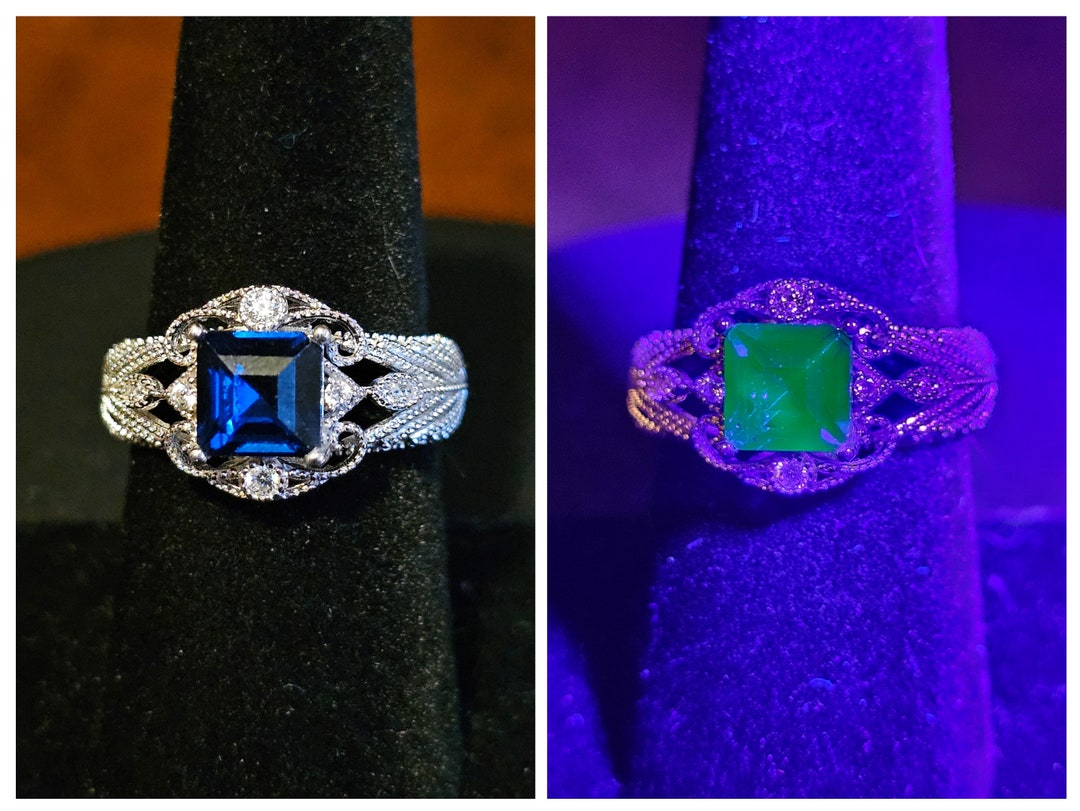 Uranium Glass Princess Cut Ring Size 6 New Sterling Silver With a Super ...