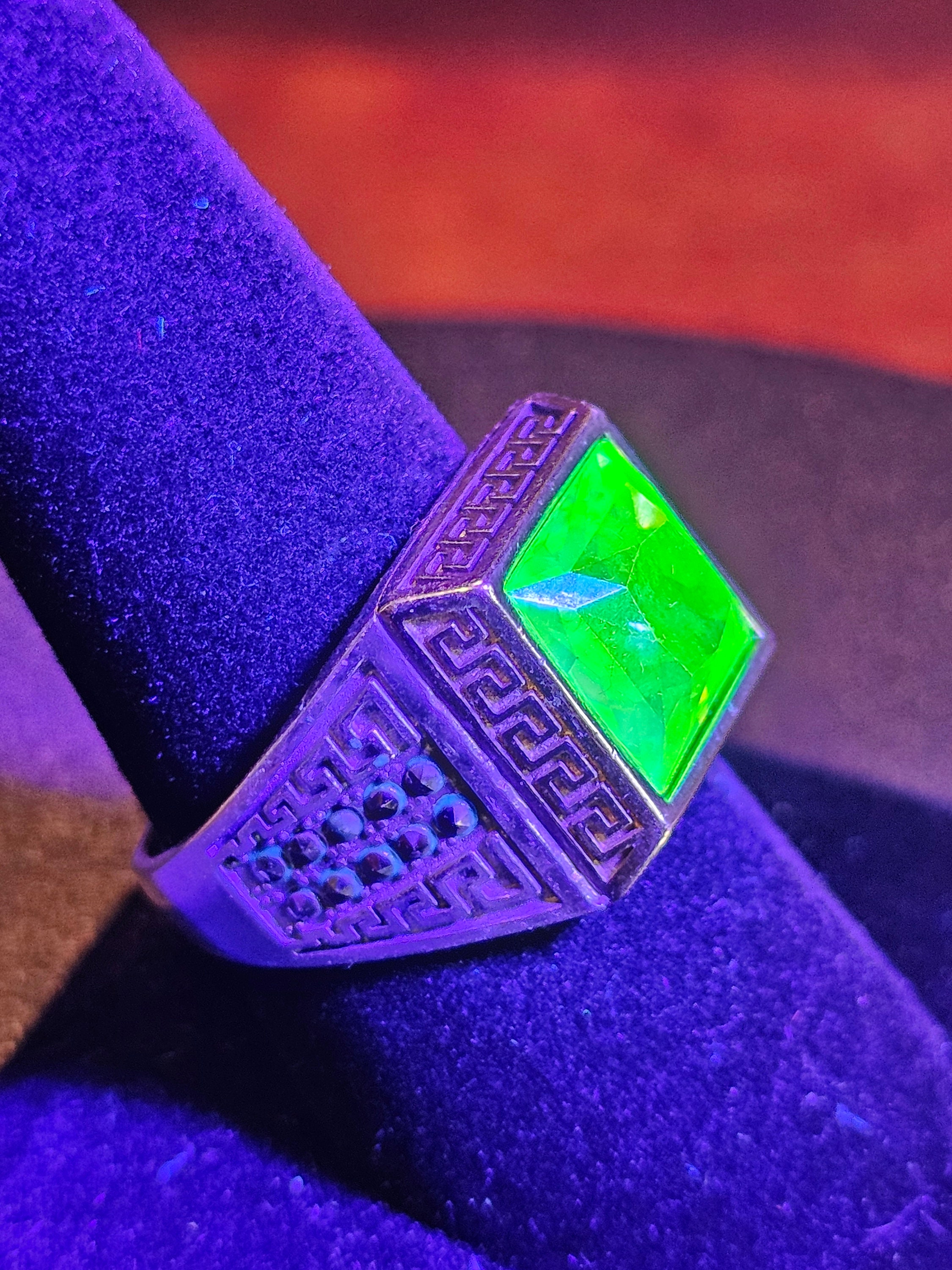 Uranium Glass Men's Ring New Sterling Silver Adjustable With 10x10 Mm ...