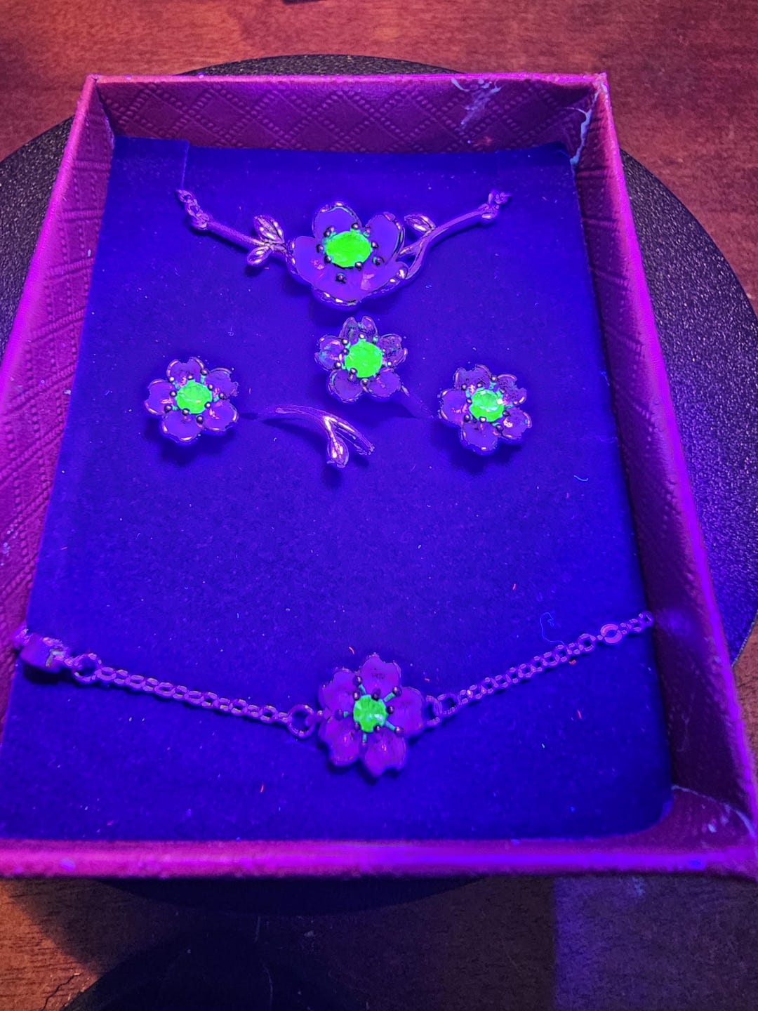 Uranium Glass Jewelry Gift Set Sterling Silver Adjustable Ring ...
