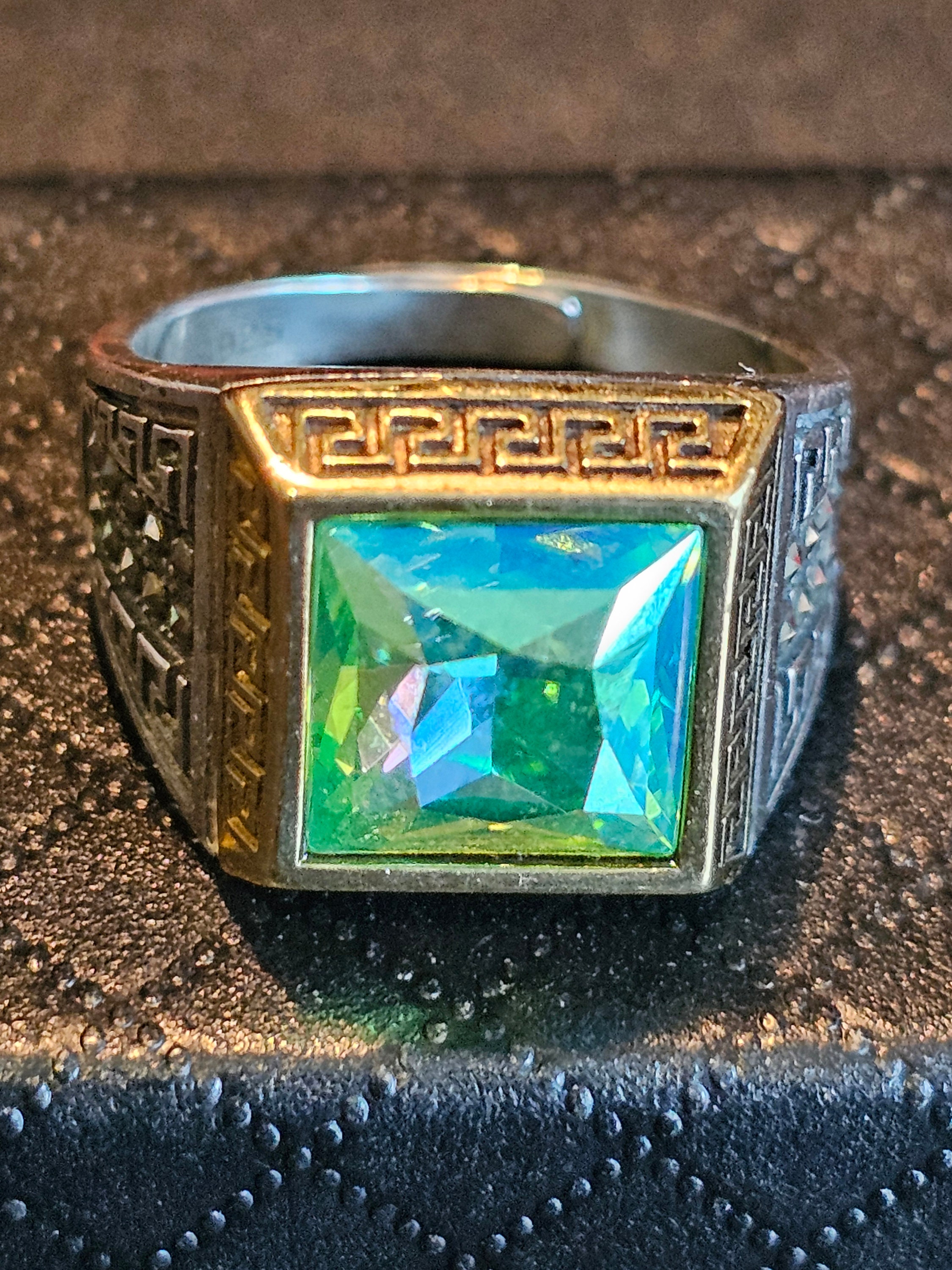 Uranium Glass Men's Ring New Sterling Silver Adjustable With 10x10 Mm ...