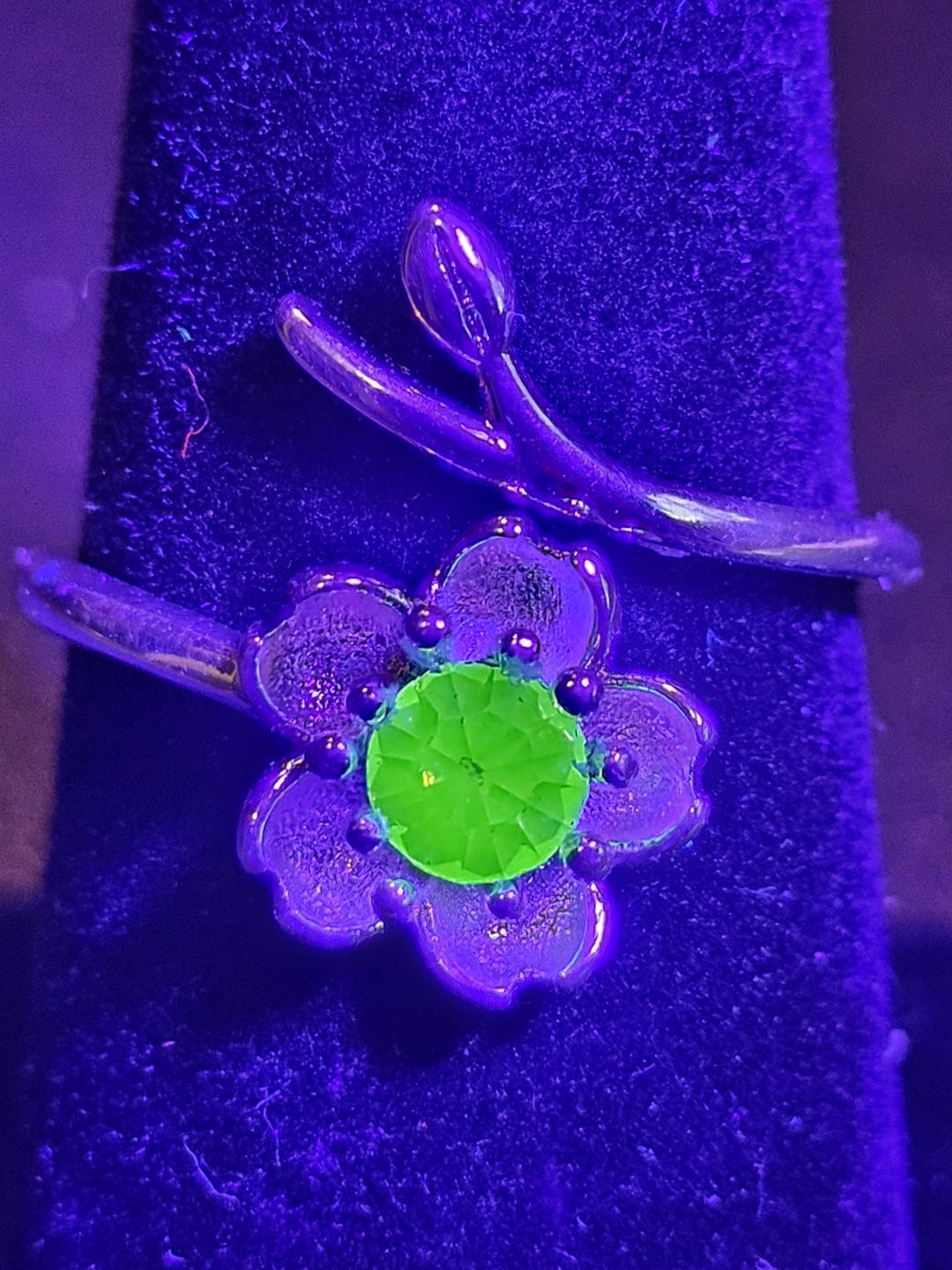 Uranium Glass Adjustable Flower Ring New Sterling Silver With Vintage 4 ...