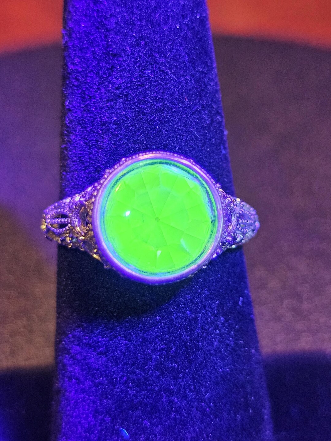 Uranium Glass Round Cut Ring Size 6.5 Filigree Style New Sterling ...