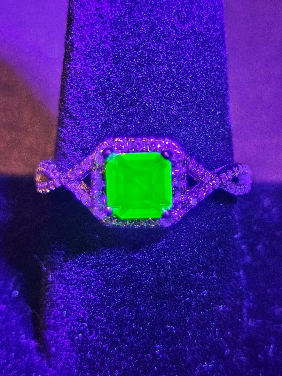 Uranium Glass Princess Cut Ring Size 9.5 New Sterling Silver With a ...