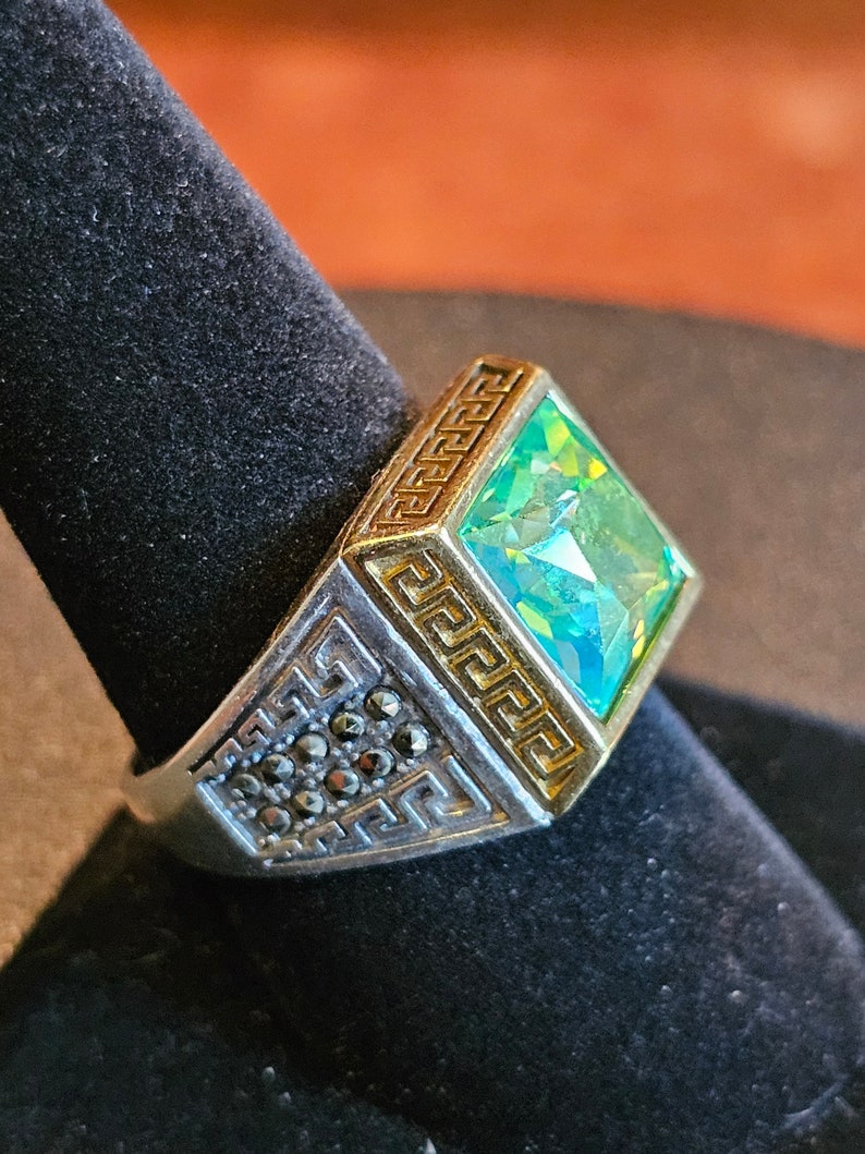 Uranium Glass Men's Ring New Sterling Silver Adjustable With 10x10 Mm ...