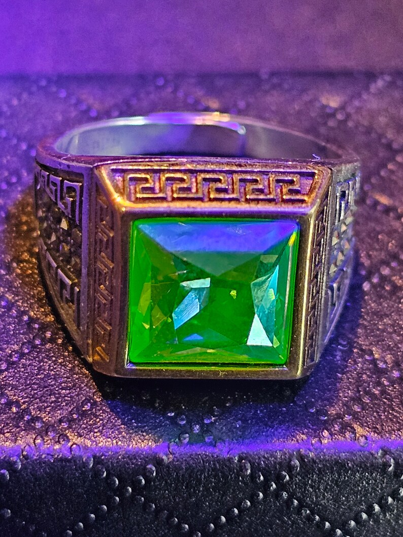 Uranium Glass Men's Ring New Sterling Silver Adjustable With 10x10 Mm ...