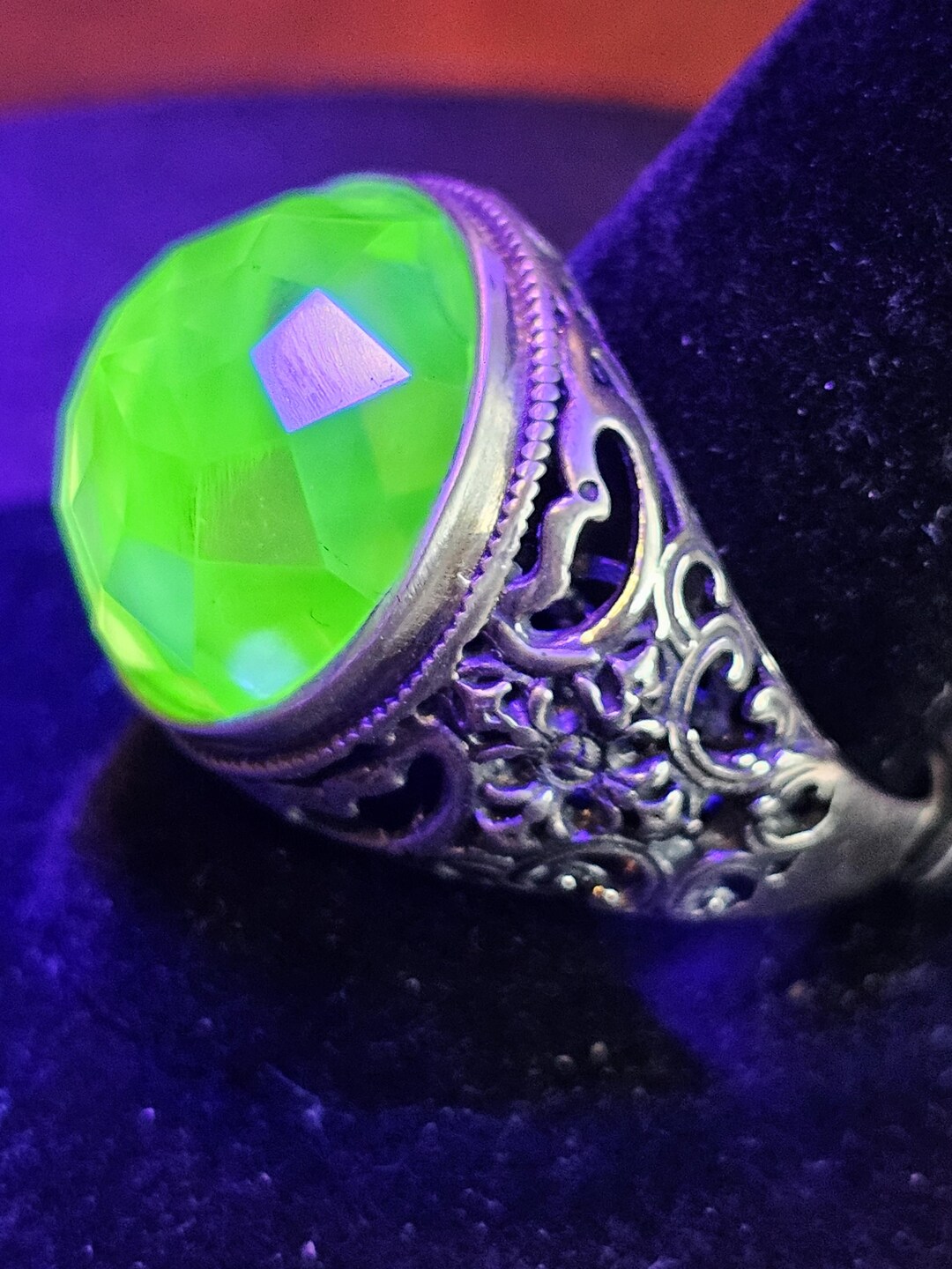 Uranium Glass Men's Ring Adjustable With a Large 18 Mm Vintage Uranium ...