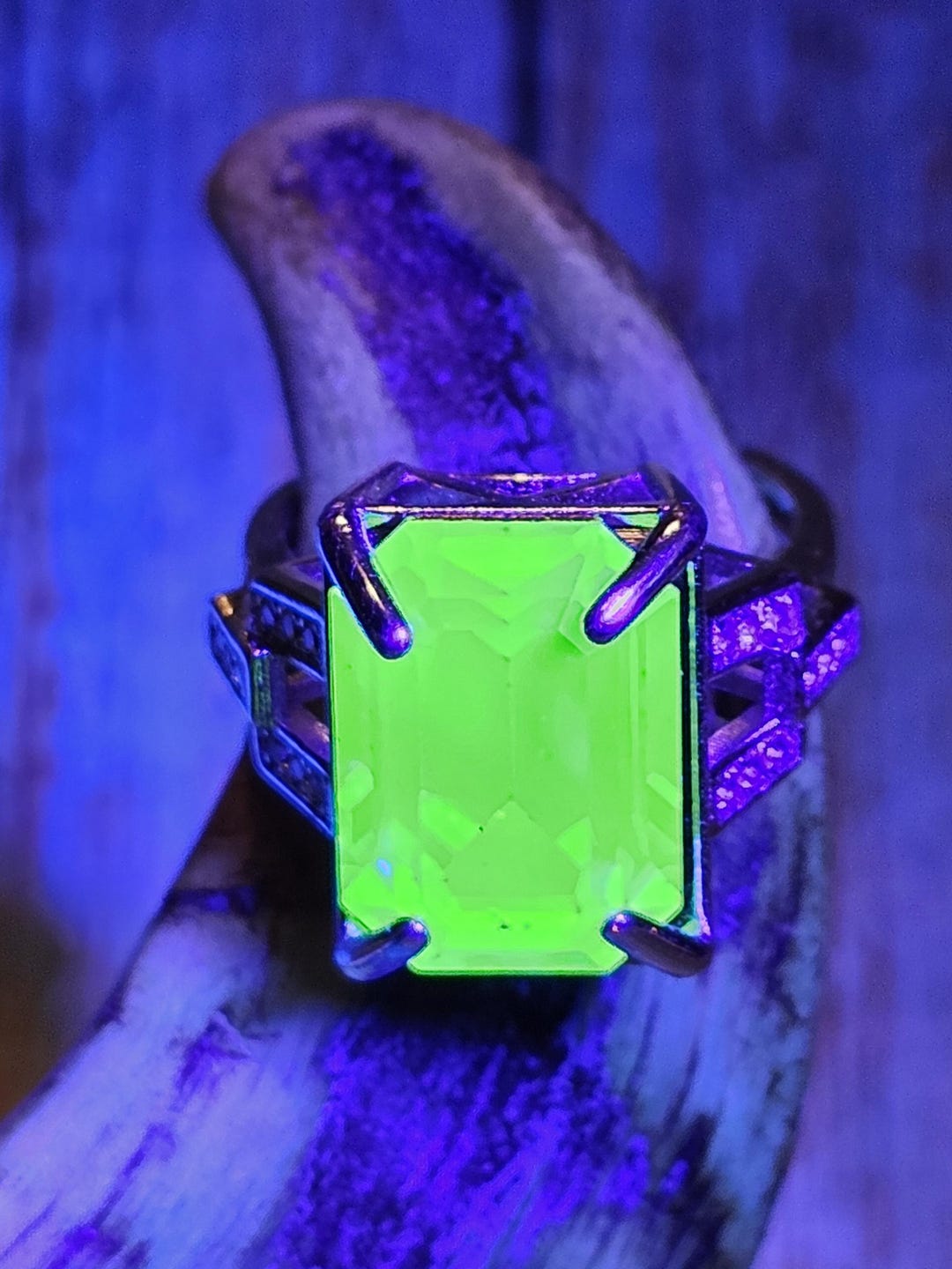Uranium Glass Emerald Cut Ring New Sterling Silver in a Size 7 With a ...