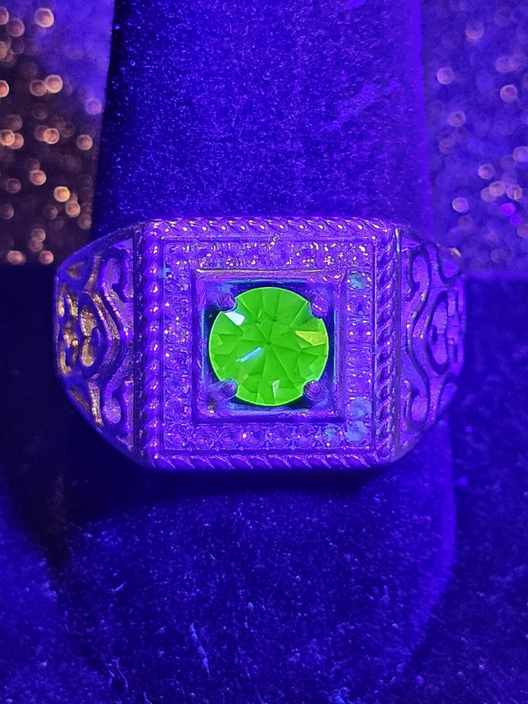Uranium Glass Men's Ring Size 10.5 New Sterling Silver With a Vintage ...