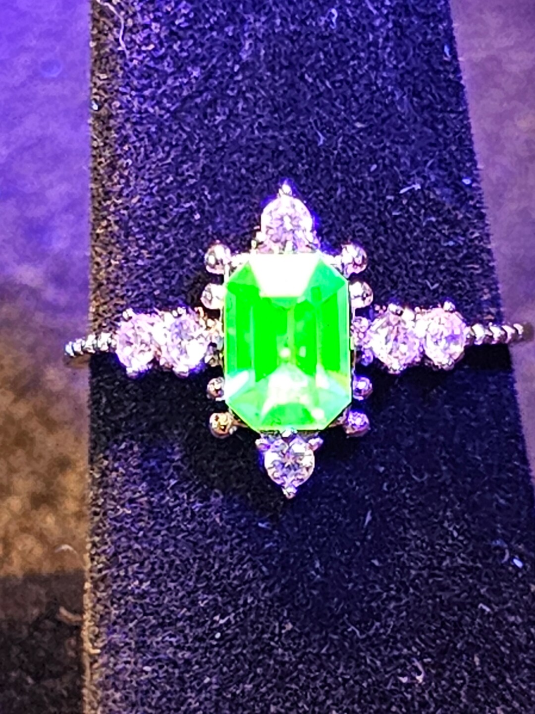 Uranium Glass Emerald Cut Ring Size 10 Sterling Silver With Accent ...
