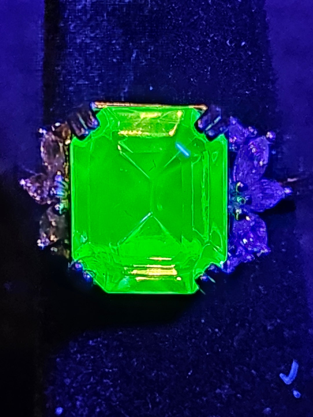 Uranium Glass Emerald Cut Ring Size 4 to 10.5 Sterling Silver With a ...