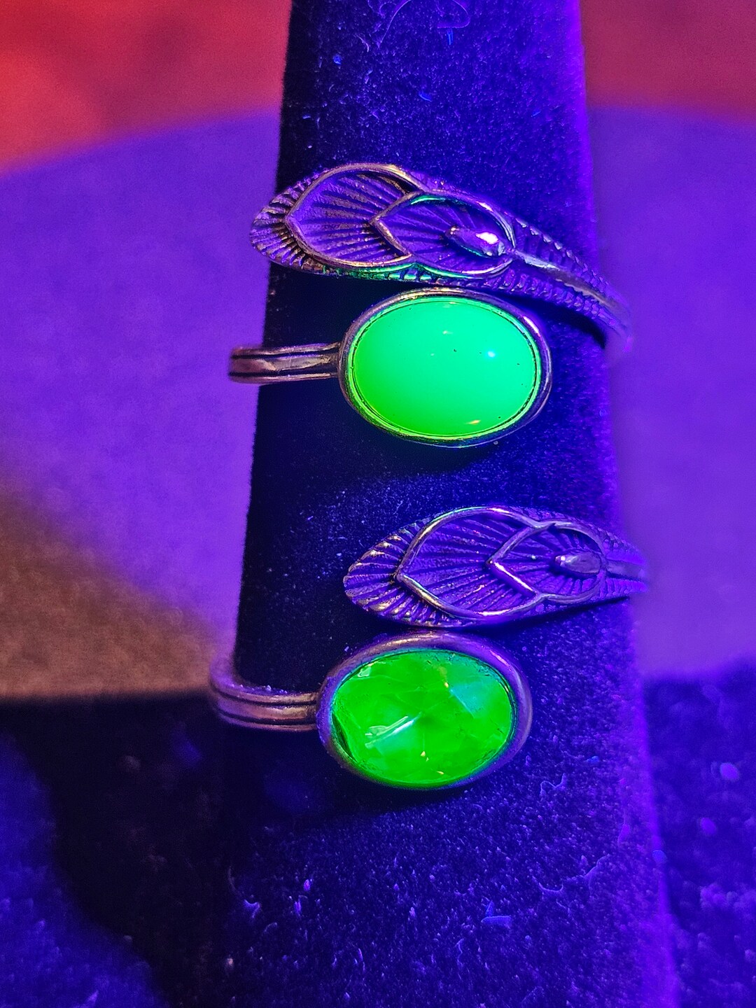 Uranium Glass Adjustable Ring New Sterling Silver With Vintage Green or ...