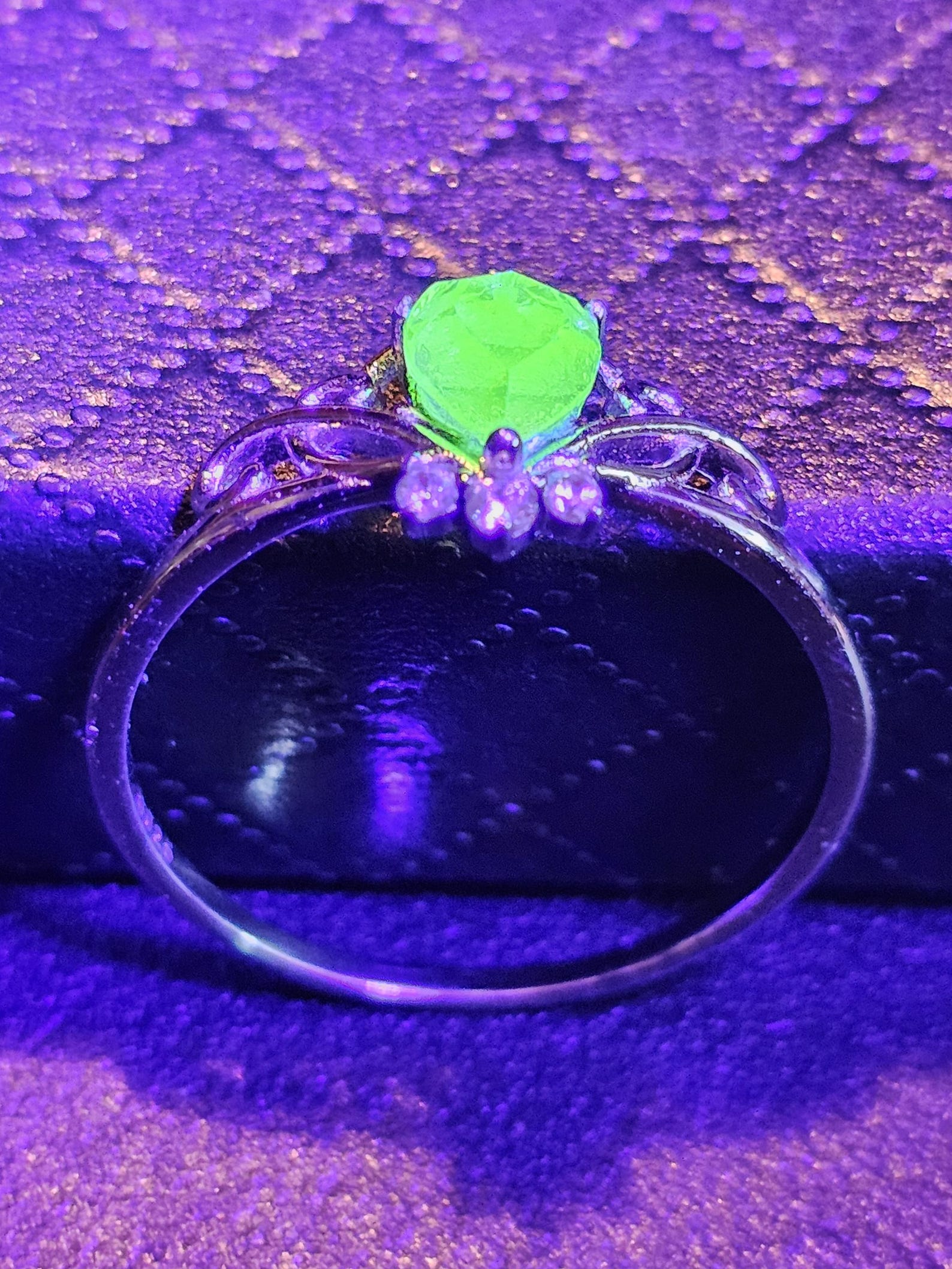 Uranium Glass Heart Cut Ring Size 6 to 10 New Sterling Silver With a ...
