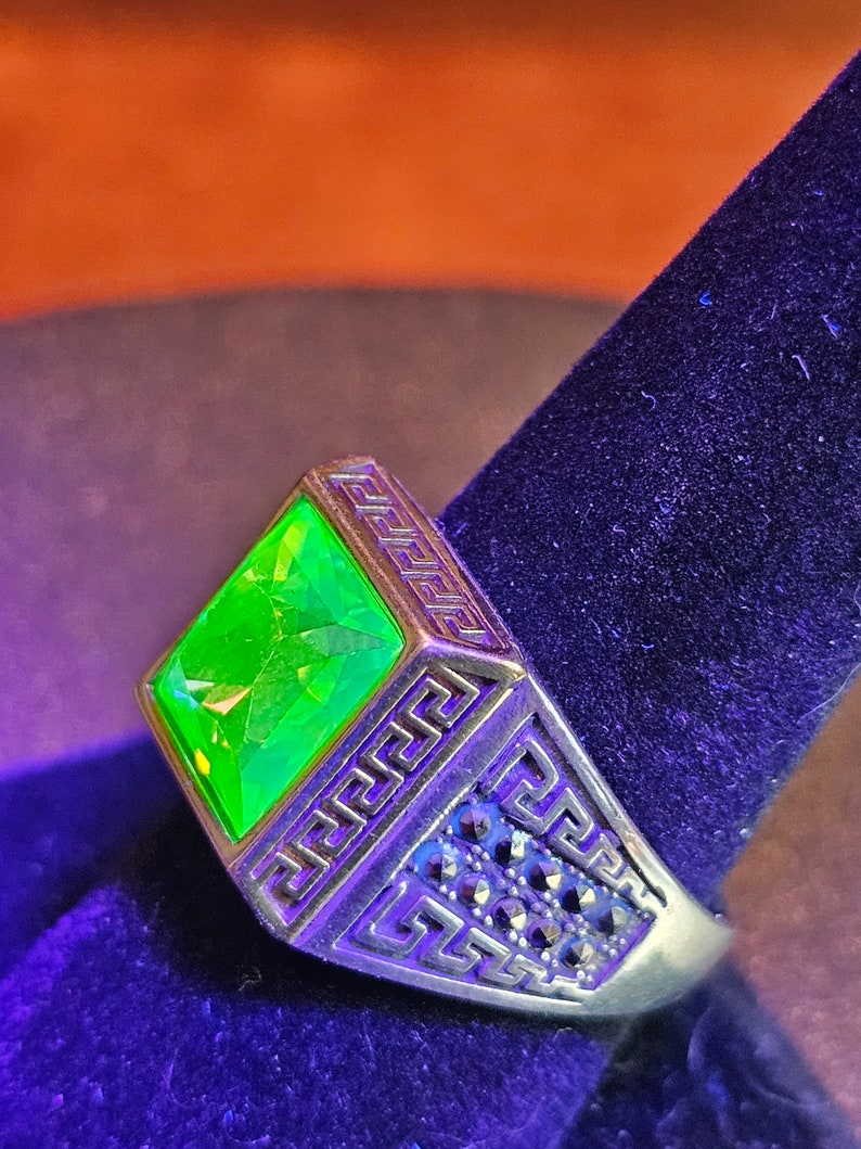 Uranium Glass Men's Ring New Sterling Silver Adjustable With 10x10 Mm ...