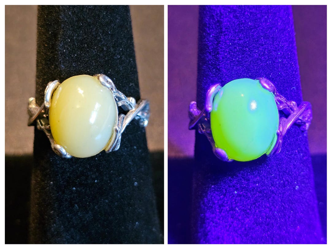 Uranium Glass Adjustable Ring in New Sterling Silver With Large 12x10 ...
