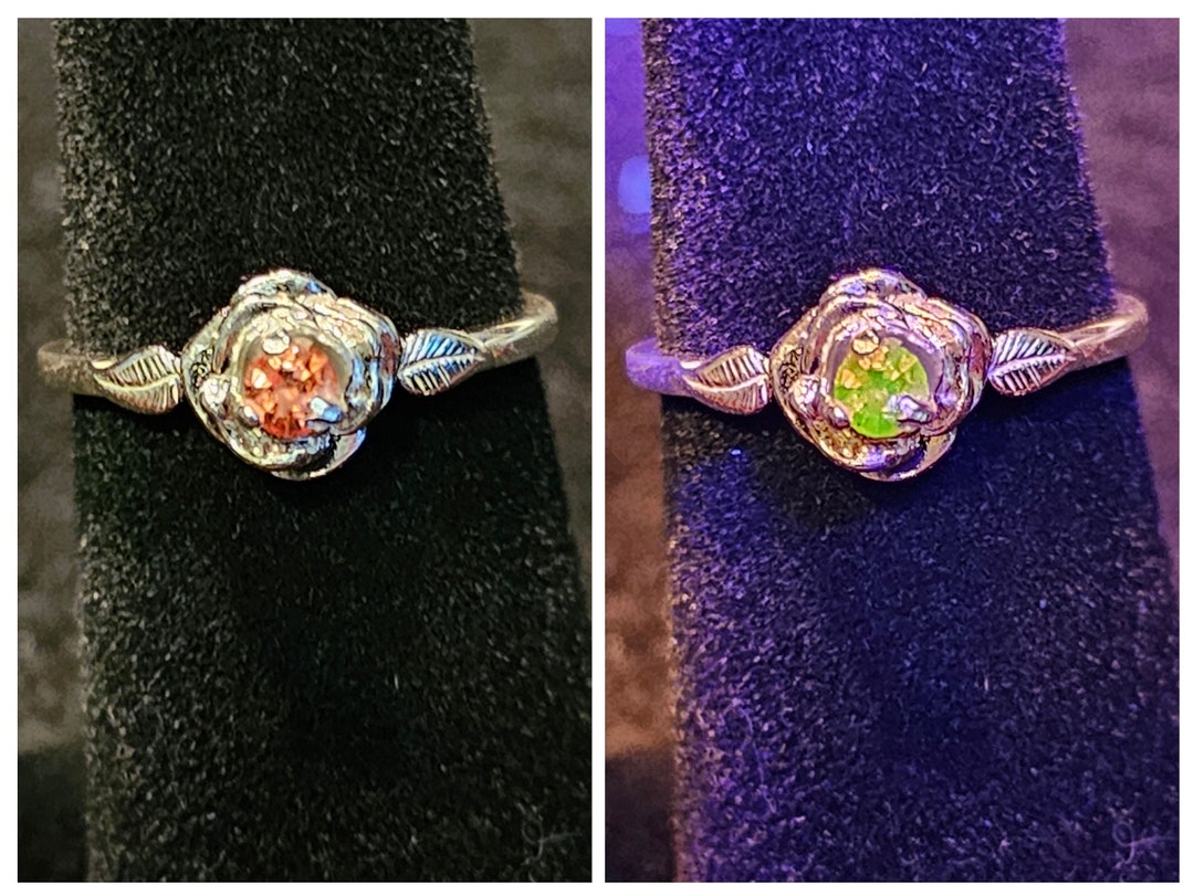 Uranium Glass Rose Ring Size 5 to 8 New Sterling Silver With Vintage ...