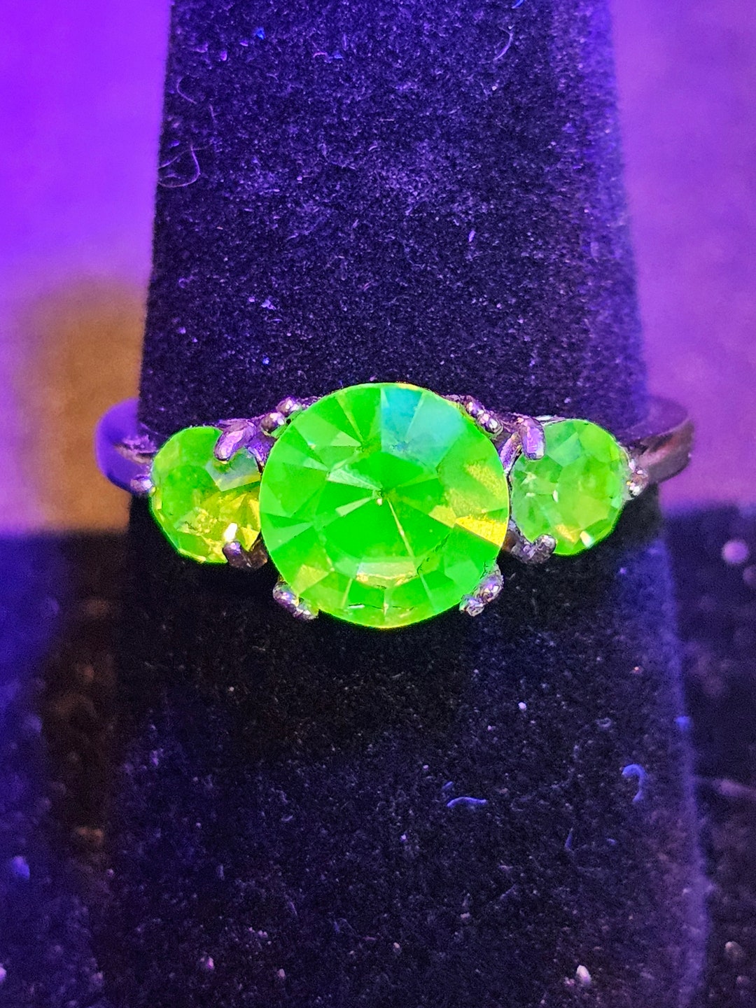 Uranium Glass Ring Size 6, 7, 8, or 9 New Sterling Silver With 3 ...