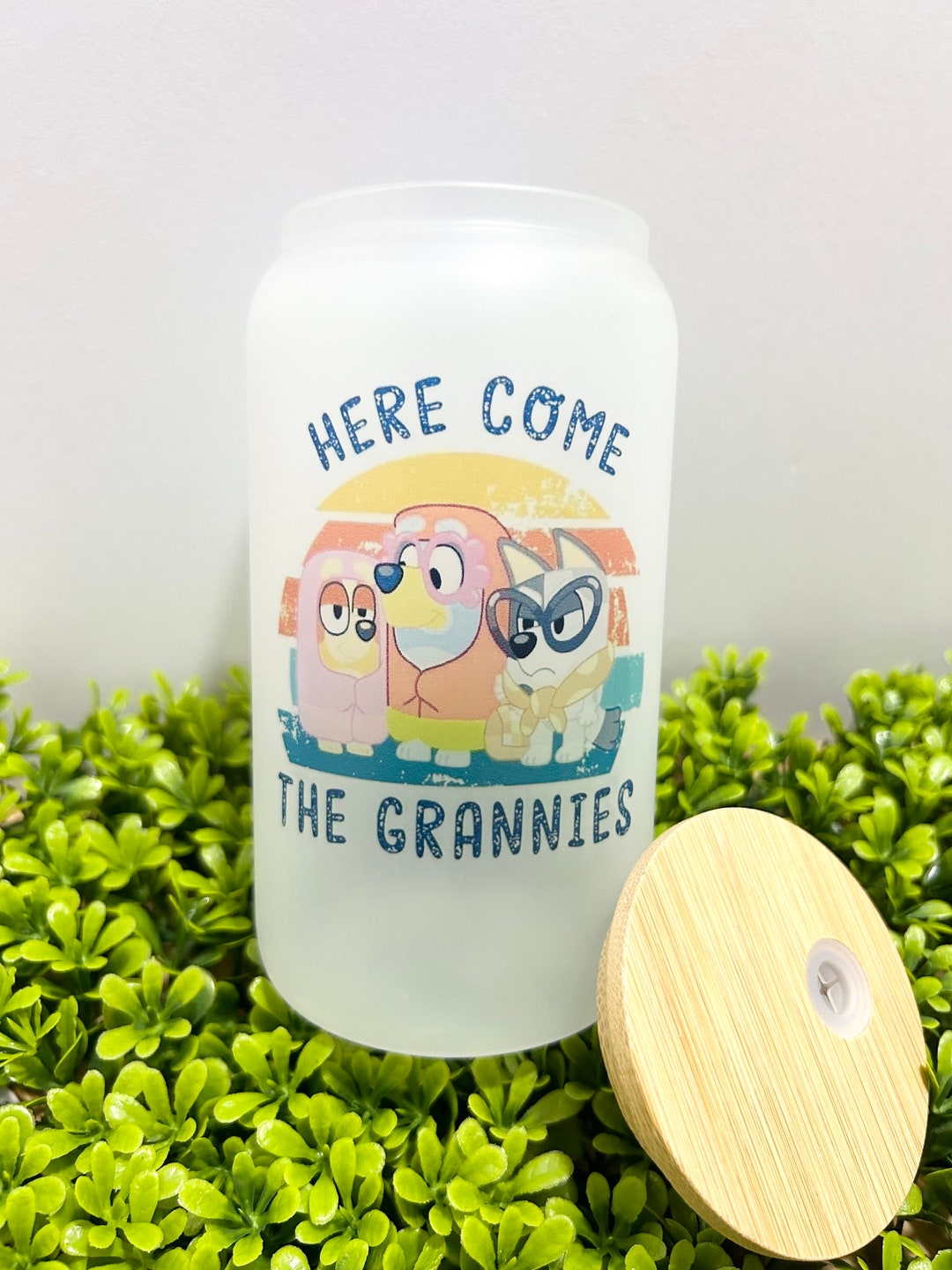 Buy Bluey/ Frosted Glass Cup/ Bluey Grannies/ Bluey Merch/ Travel Cup ...