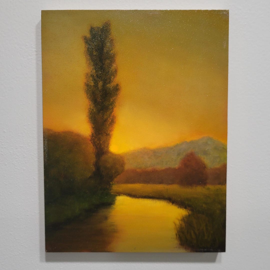Tonalist Sunset Painting - Original Artwork, 12x9 Oil Painting on Wood ...