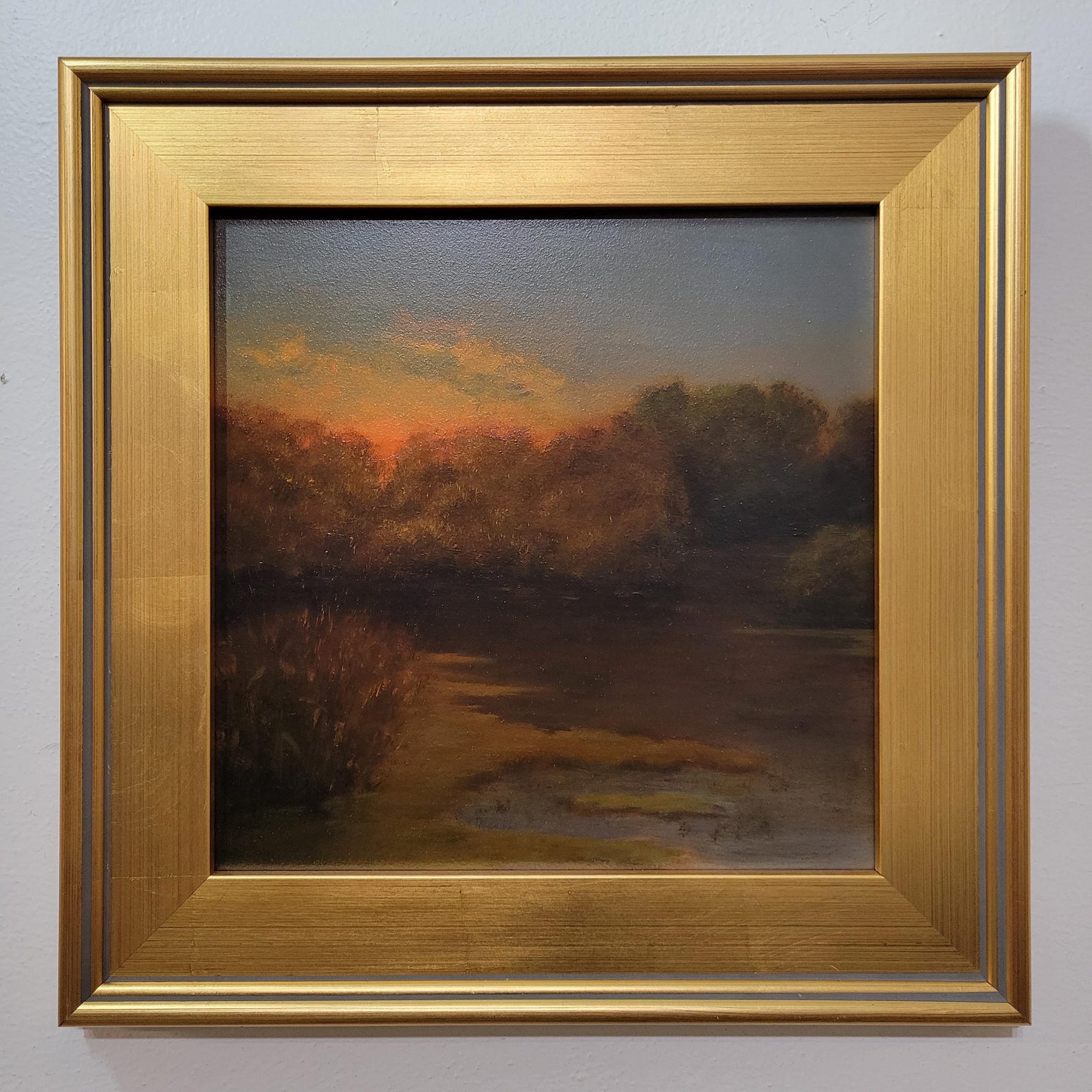 Framed Bayou Sunset Painting - 12x12 Inches Oil on Panel, Original ...
