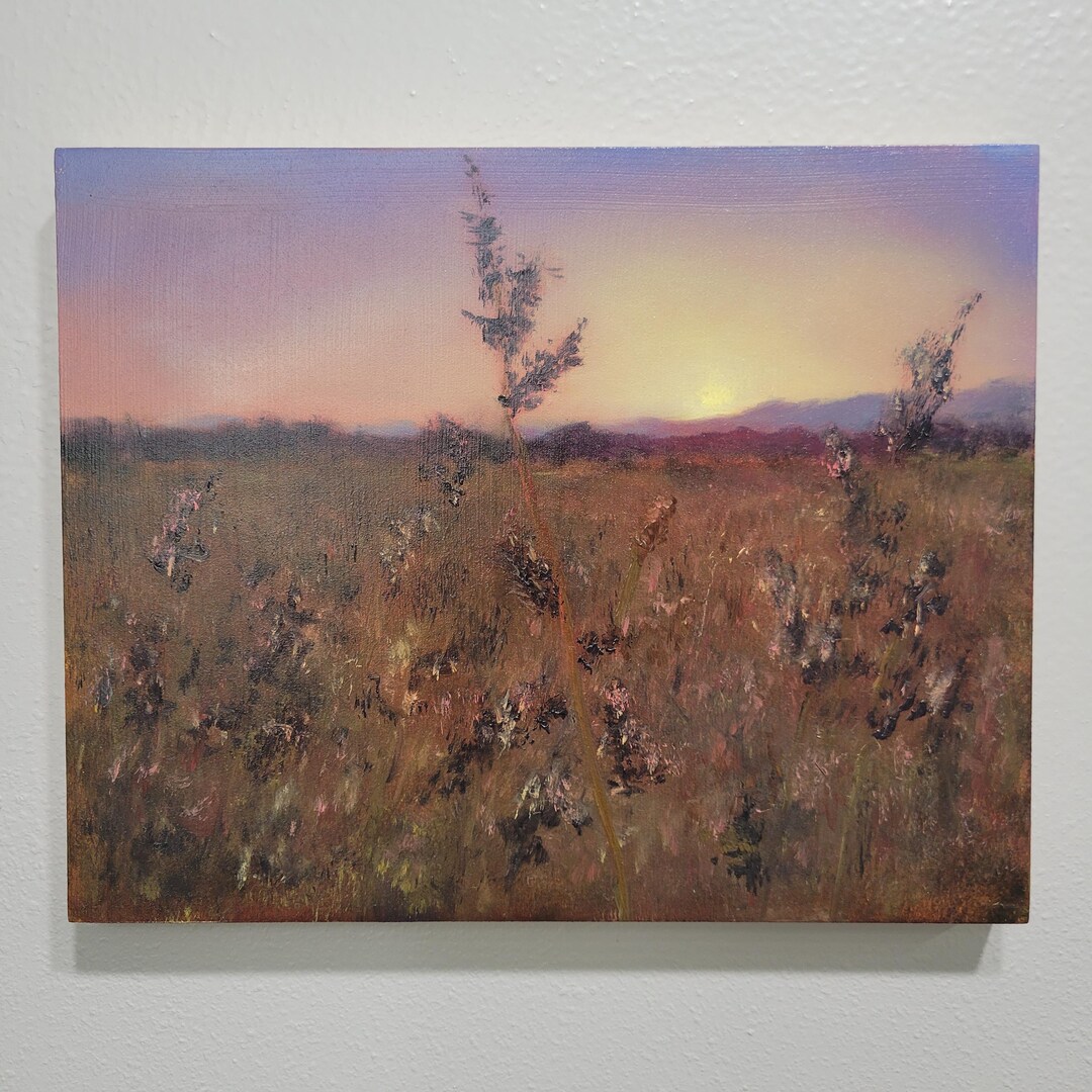 Field Sunset Painting (unframed) - Original 8x10 Inches Oil on Wood ...