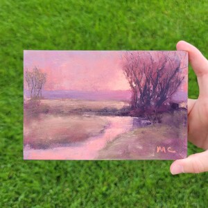 Framed Sunset Painting Small Original 4x6 Soft Pastel on Paper ...