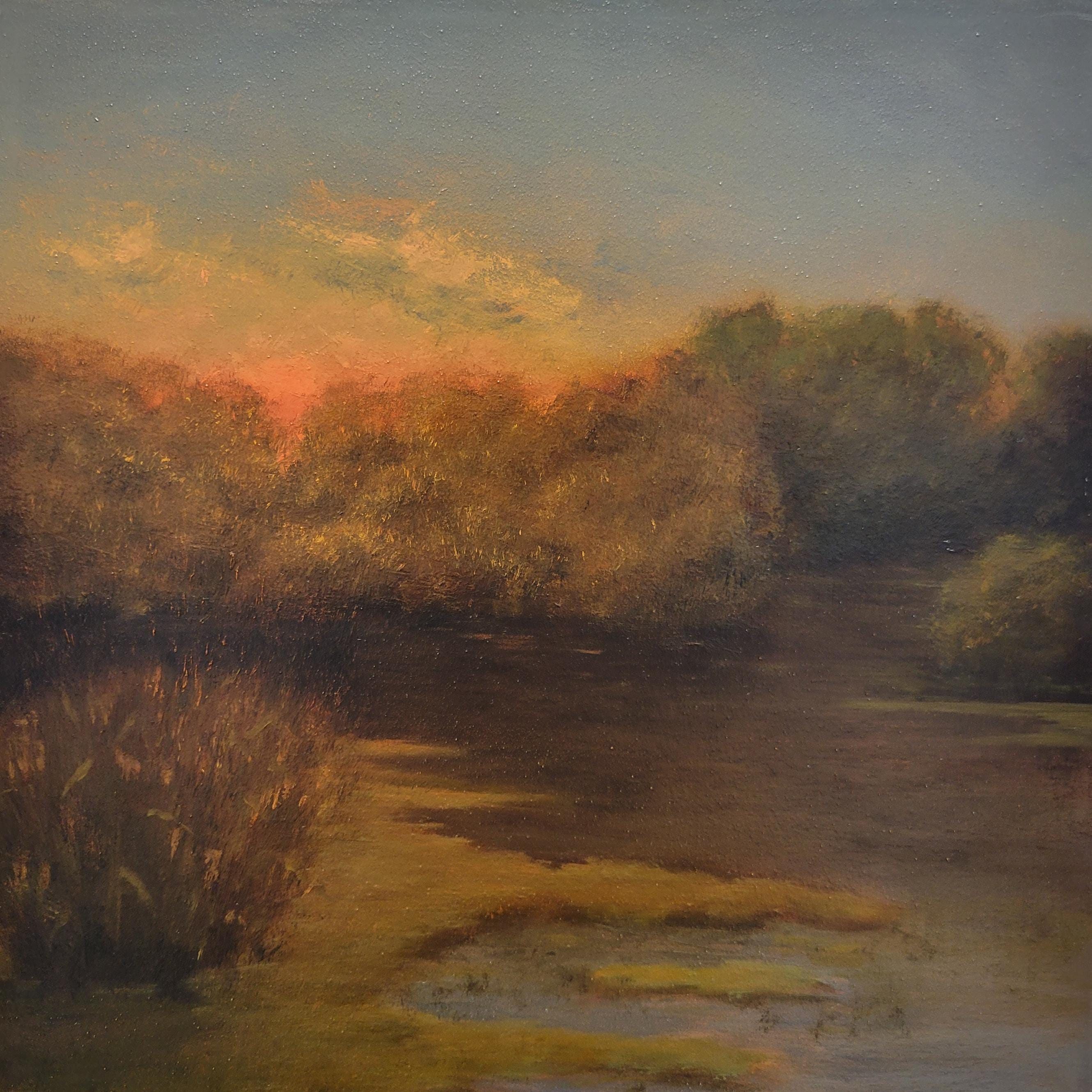 Framed Bayou Sunset Painting - 12x12 Inches Oil on Panel, Original ...