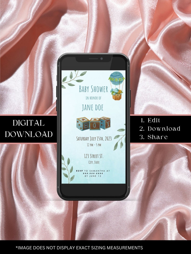 Textable Baby Shower Invitation Boy, Letter Blocks, Template, Digital ...