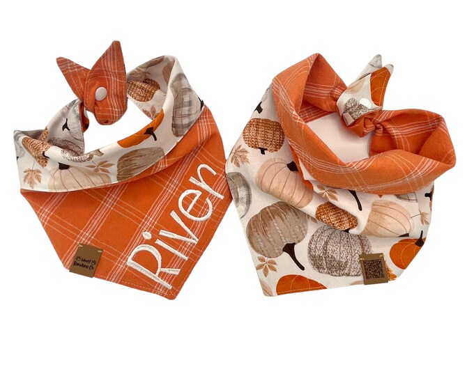 Pumpkin Dog Bandana Reversible Personalized Embroidered Pet Name Orange ...