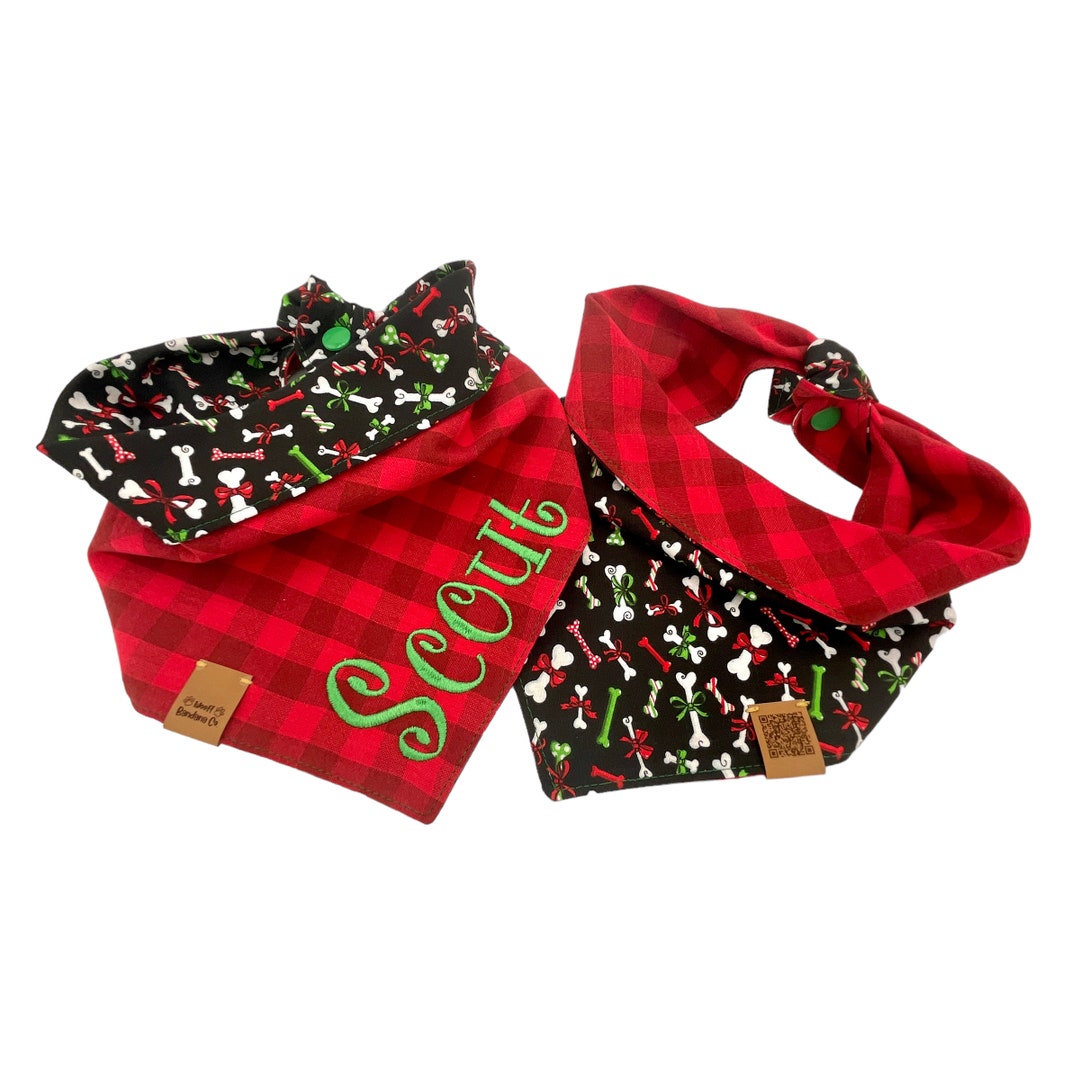 Plaid Dog Bandana Christmas Reversible Personalized Embroidered Pet ...