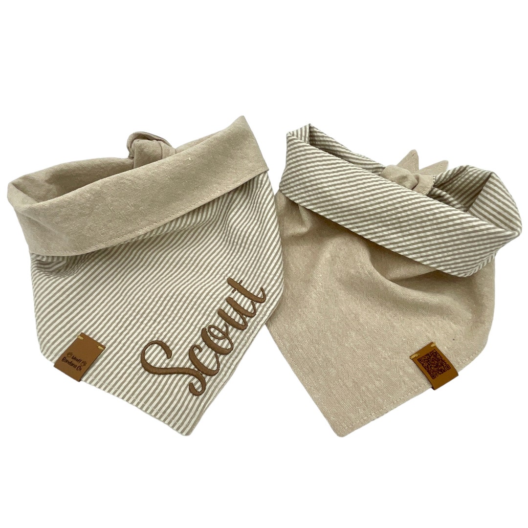 Seersucker Dog Bandana Personalized Striped Tan Neutral Dog Bandanas ...