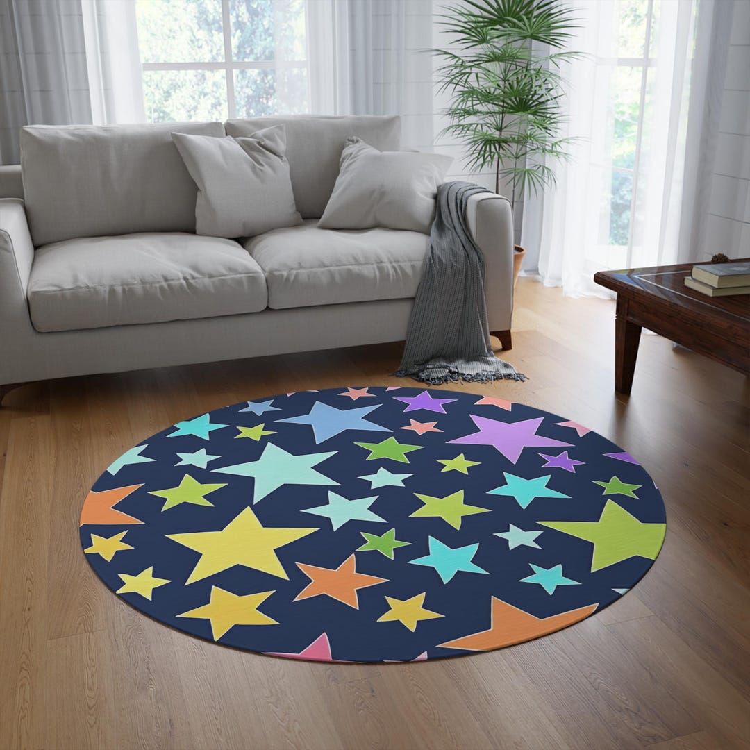Colorful Stars Rug, Cosmic Themed Decor, Star Nursery Decor, Whimsical ...