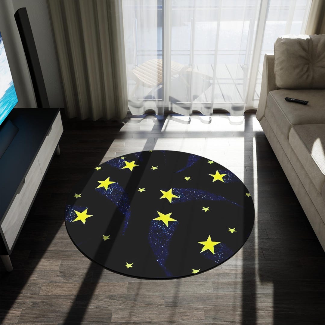 Shooting Stars Round Rug, Star Home Decor, Celestial Rug, Star Playmat ...