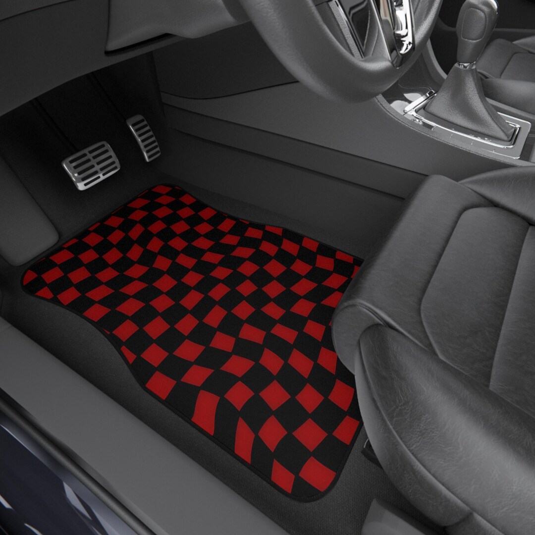 Red Checkered Car Floor Mats (2pcs), Car Mats for Men, Red Car Decor ...