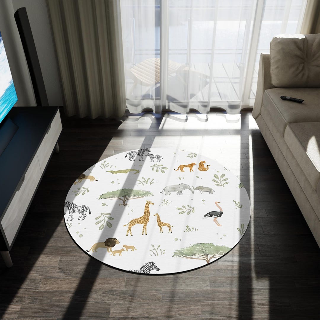 Wild Animals Round Rug, Safari Room Decor, Animal Nursery Rug, Jungle ...