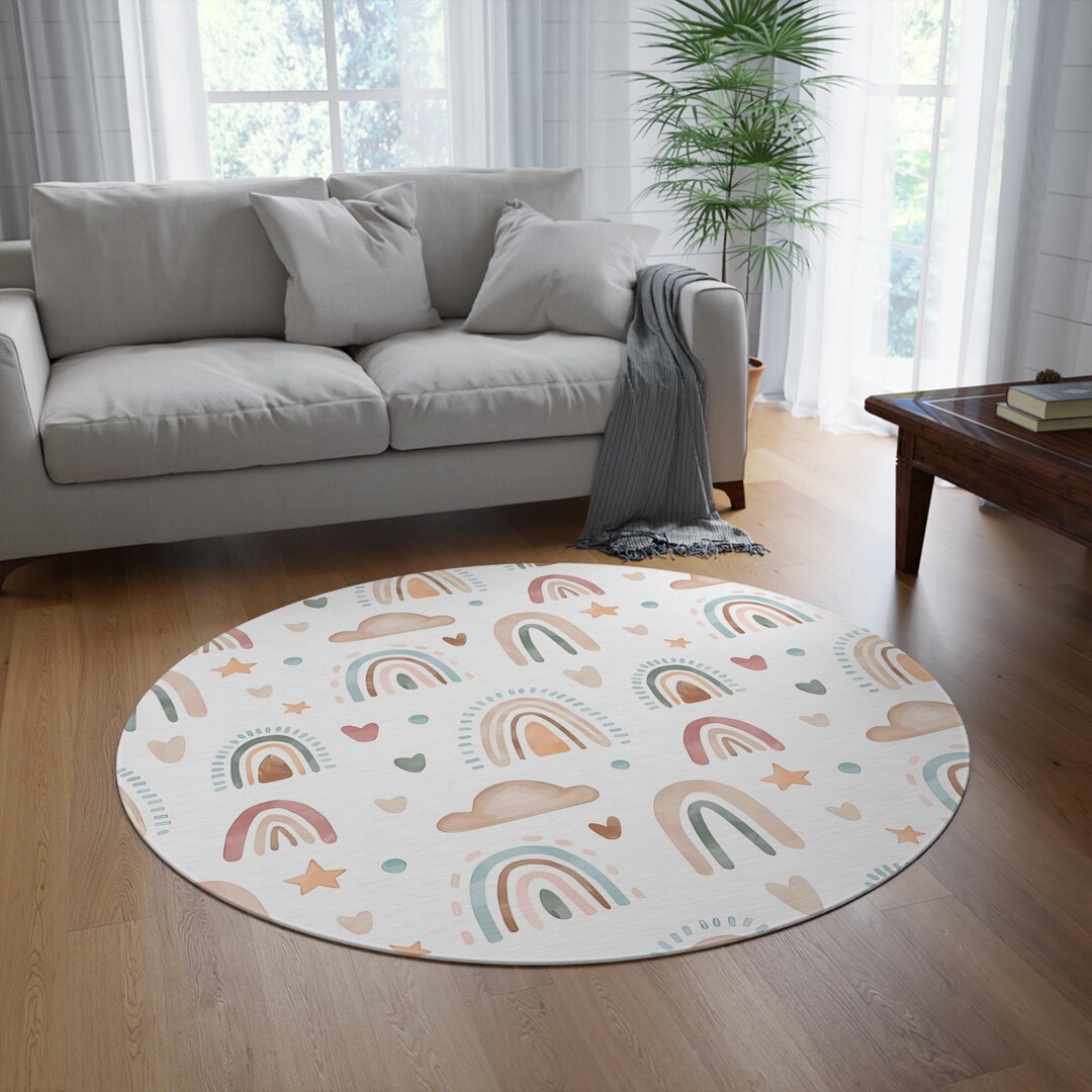 Boho Rainbow Round Rug, Boho Nursery Decor, Pastel Boho Rug, Rainbow ...