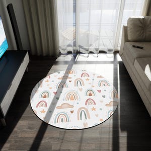 Boho Rainbow Round Rug, Boho Nursery Decor, Pastel Boho Rug, Rainbow ...