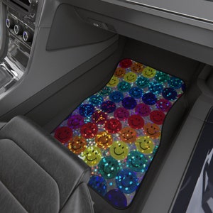 Smiley Face Rainbow Car Floor Mats, Happy Face Gift, Retro Gift Custom ...