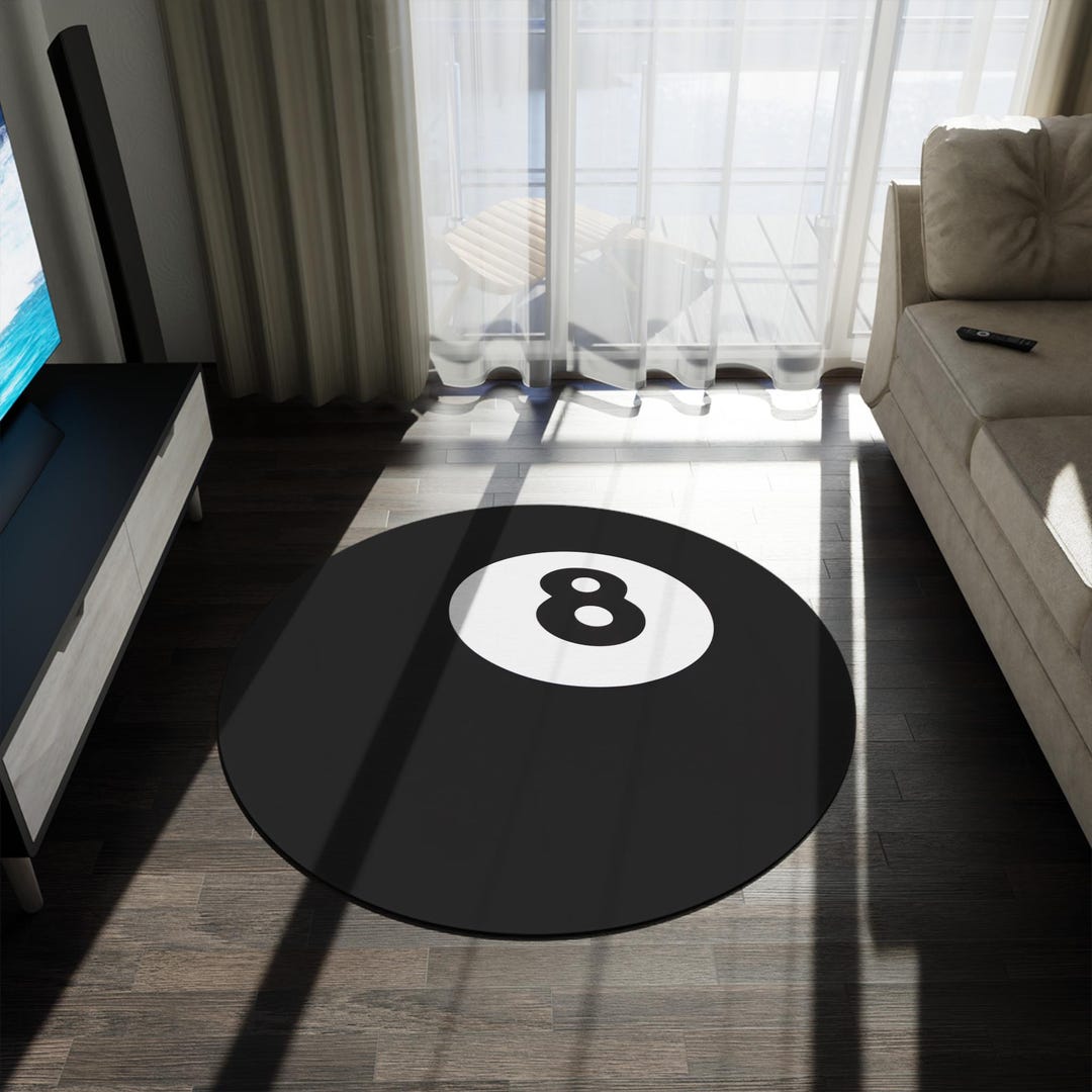 8-ball Round Rug, Game Room Decor, Pool Table Rug, Billiards Party ...