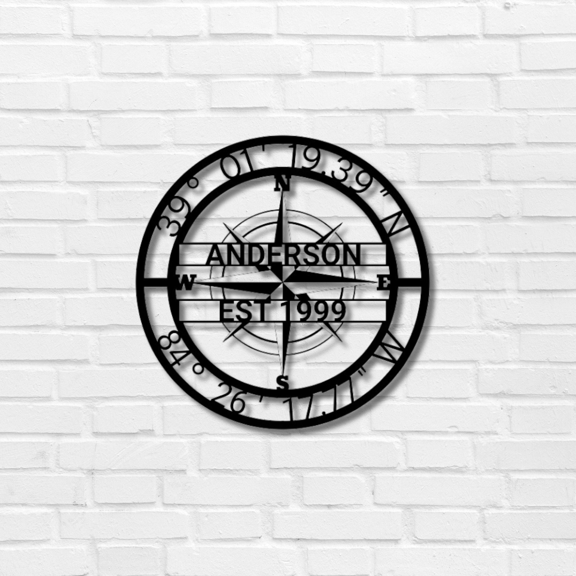 GPS Coordinates Sign, Nautical Compass, Metal Wall Art, Latitude ...