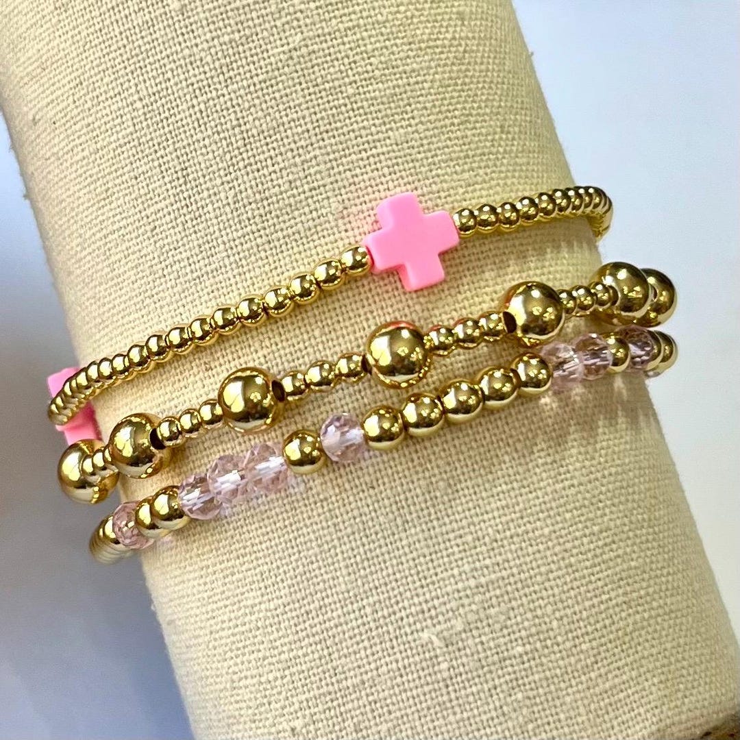 Vivid Pink Cross Bracelet Stack - Etsy
