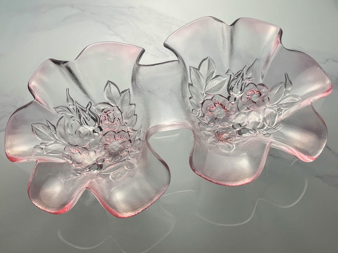 Vintage Mikasa Rosella Crystal Pink Frosted Double Candy Bowl - Ruffled ...