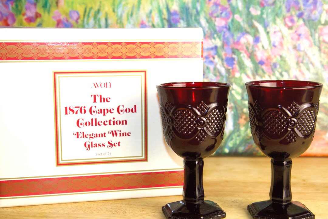 Vintage Avon Cape Cod Ruby Red Wine Glasses - Set of 2, in Original Box ...