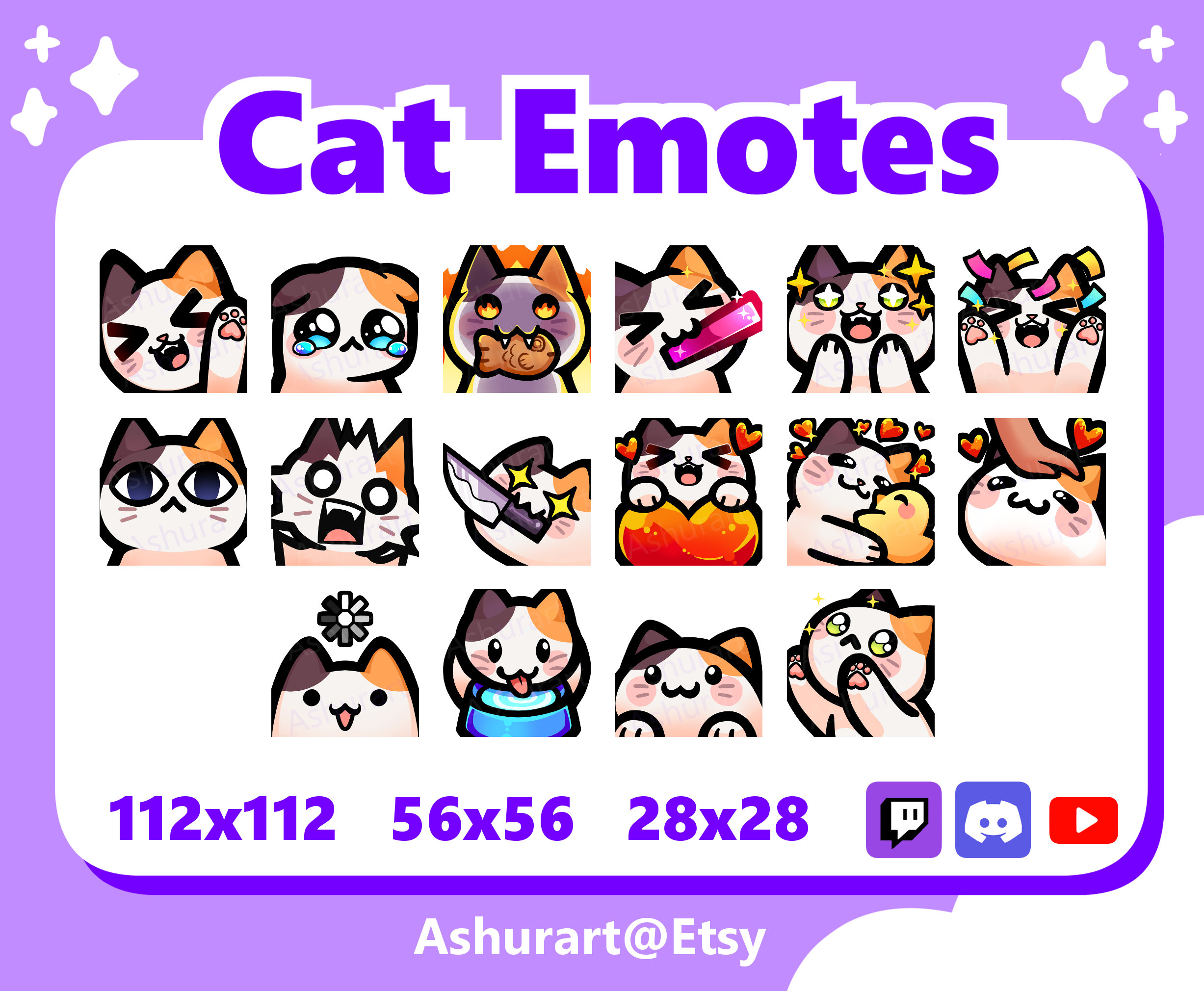 Cute Calico Cat Emote Bundle for Twitch Discord Youtube / - Etsy
