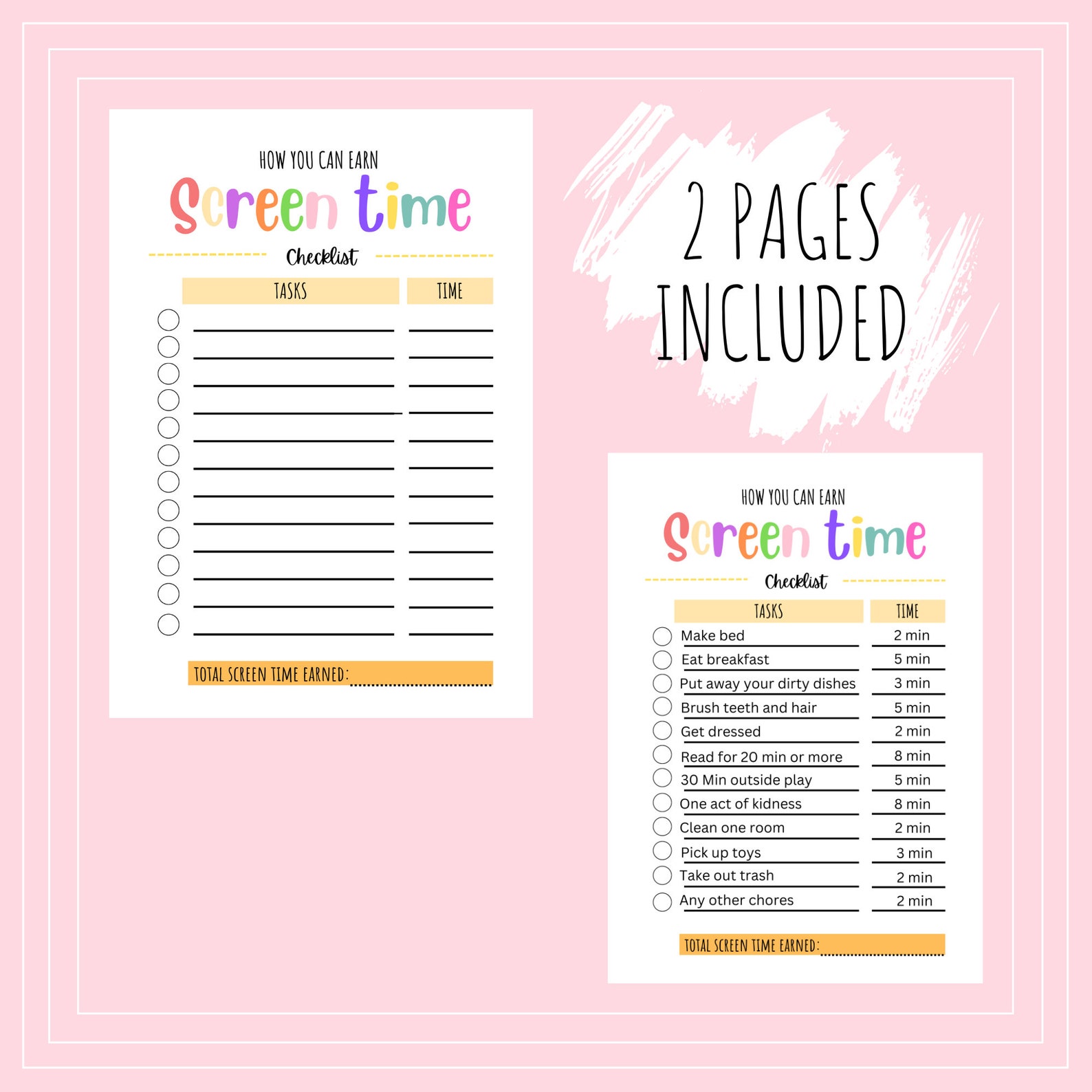 Earn Screen Time With Chores for Kids, Editable Chore Chart ...