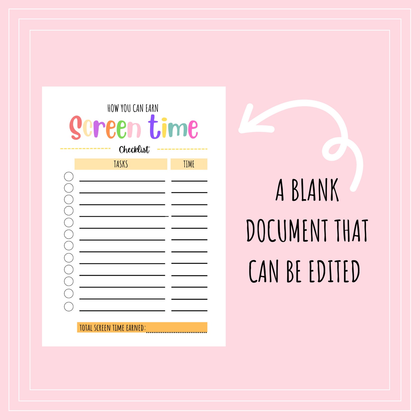 Earn Screen Time With Chores for Kids, Editable Chore Chart ...