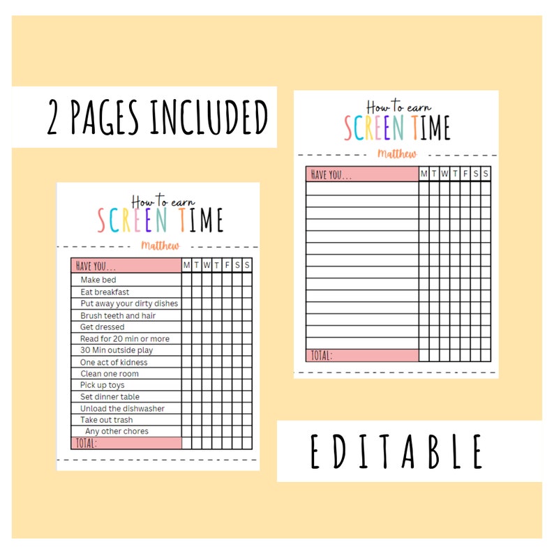 Editable Screen Time Checklist With Canva, Before Screen Time, Earn ...