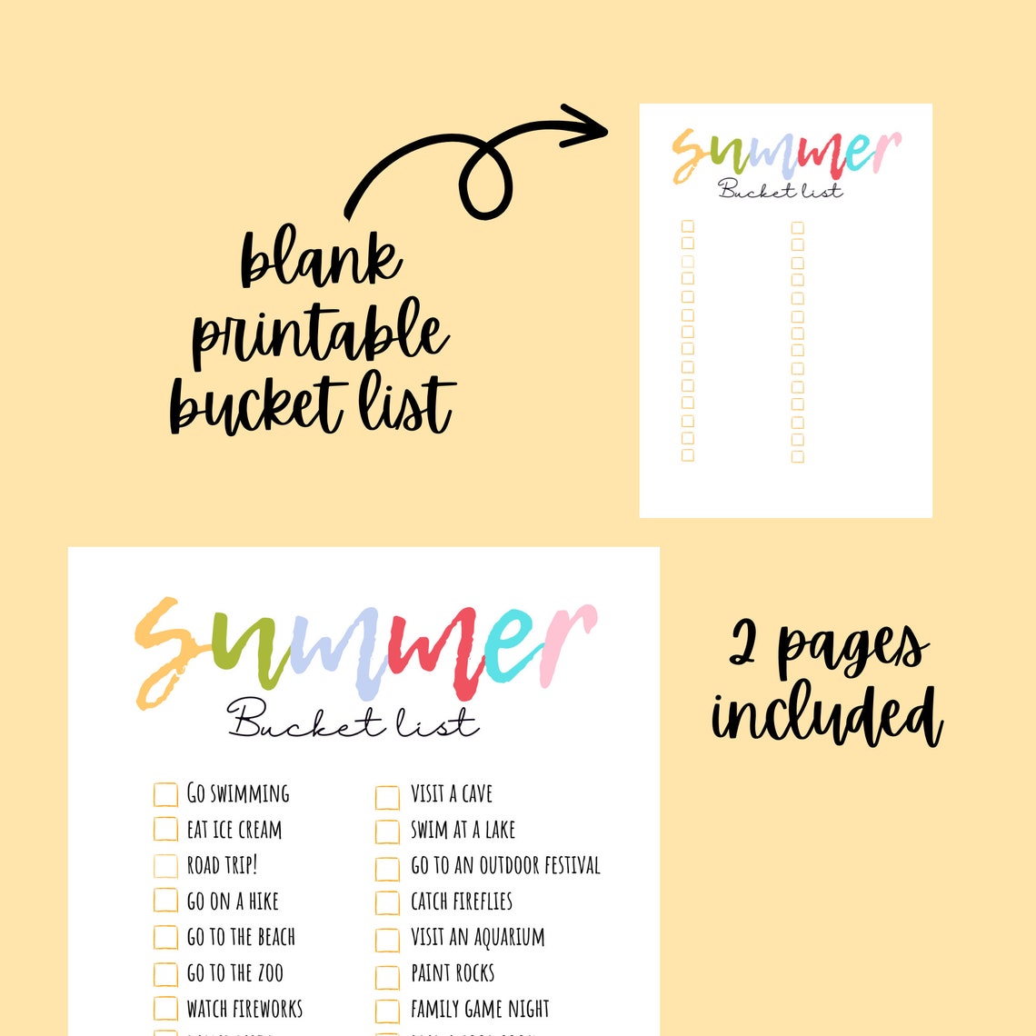 Summer Bucket List Printable Summer Break Bucket List Template Check ...