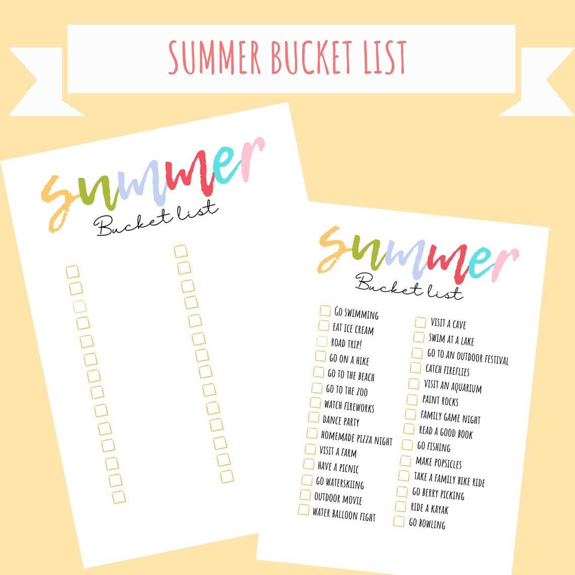Summer Bucket List Printable Summer Break Bucket List Template - Etsy