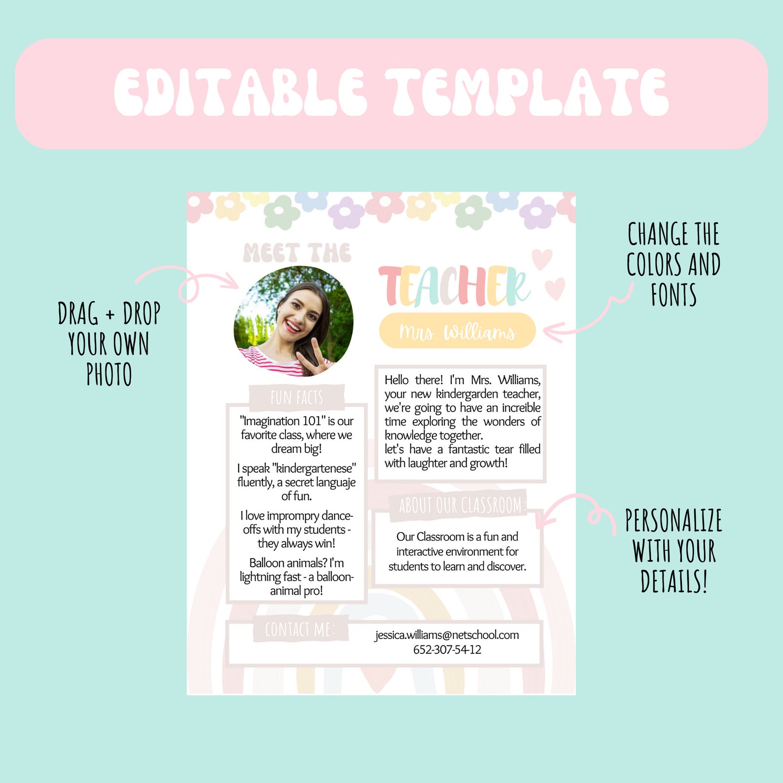 Meet the Teacher Editable Template Canva Template Instant Download ...